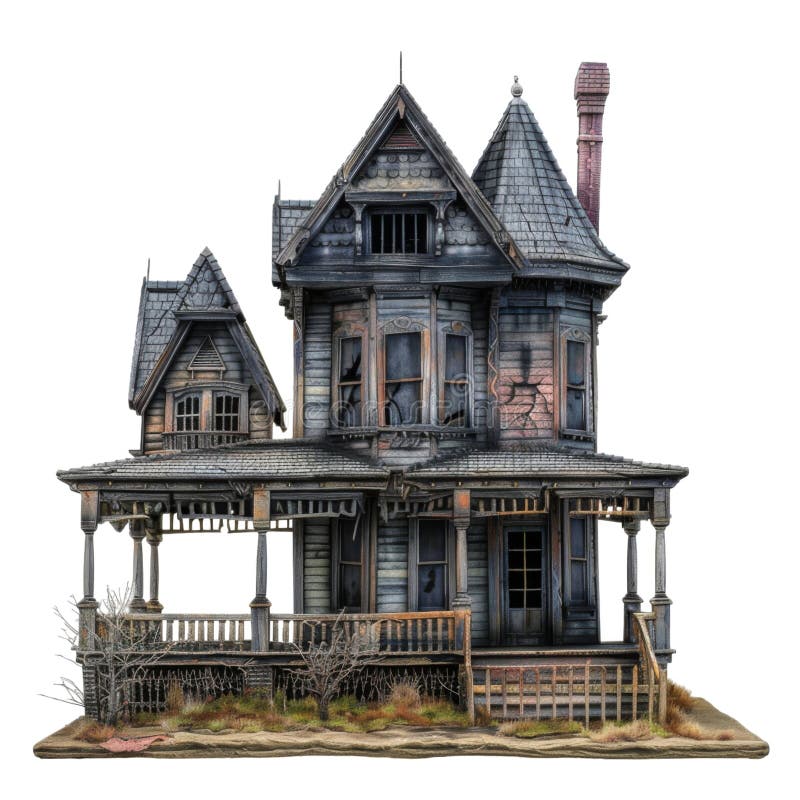 An Eerie Victorian House with Broken Windows and a Weathered Porch ...