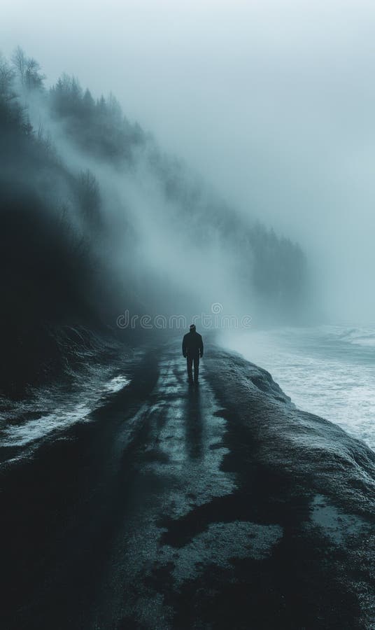 Eerie Walk Along a Misty Coastal Pathway at Dawn Stock Photo - Image of ...