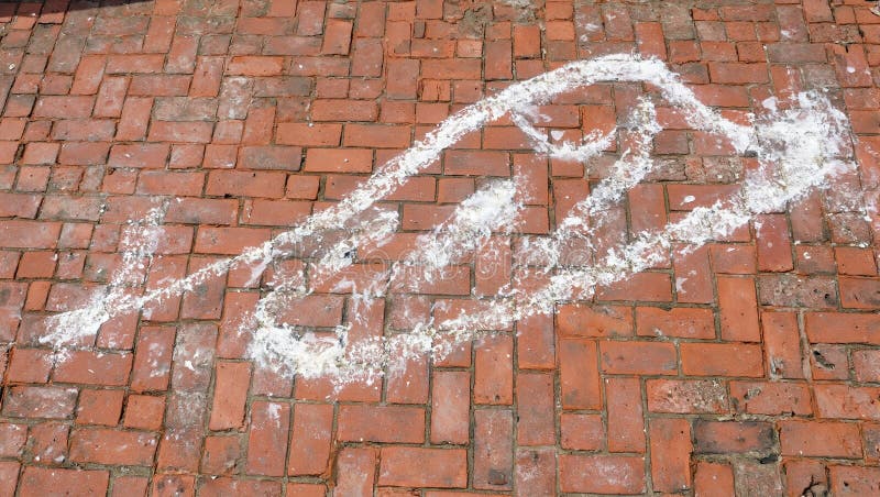 Eerie White Chalk Outline on Red Brick Patio Stock Illustration ...