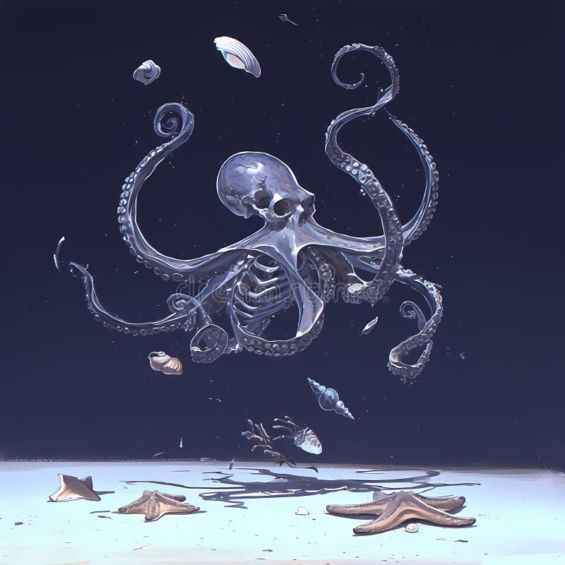 Eerily Beautiful Skeletal Octopus Artwork Stock Illustration ...