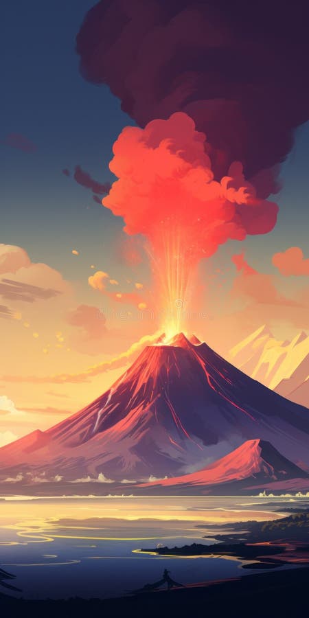 Eerily Realistic Anime Volcano Wallpaper with Graphic Design-inspired ...