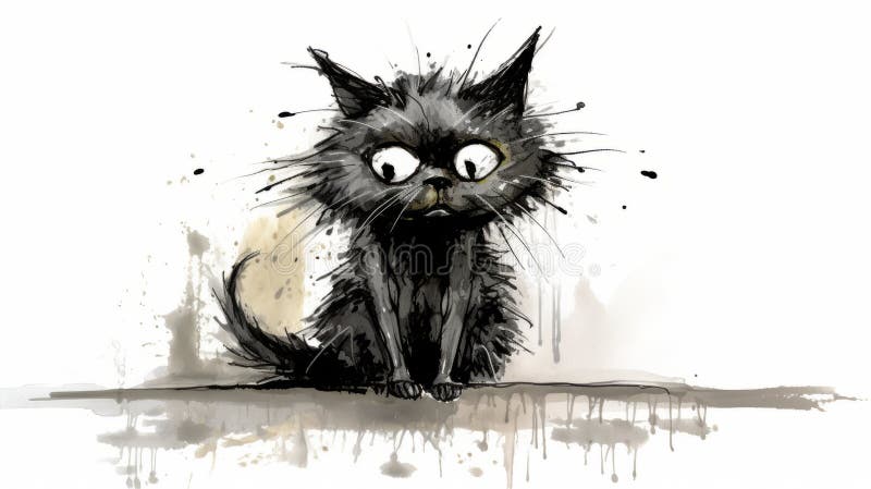 Eerily Realistic Black Cat Drawing in Quirky Brian Kesinger Style Stock ...