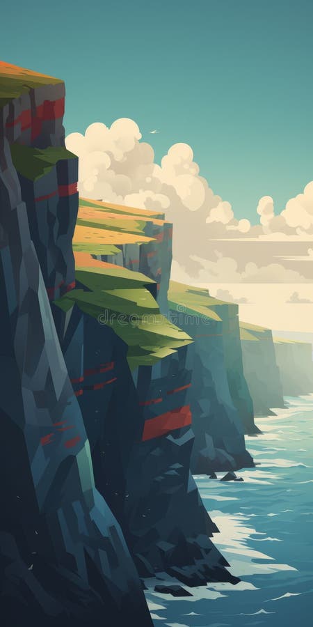 Eerily Realistic Cartoon Landscape: Cliffs of Moher Coastal Walk Stock ...