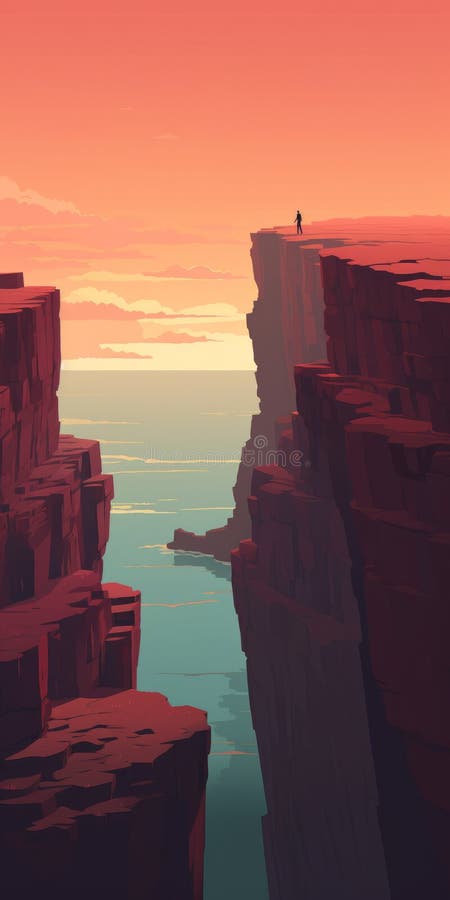 Eerily Realistic Cliff Masterpiece in Light Crimson and Cyan Pixelart ...