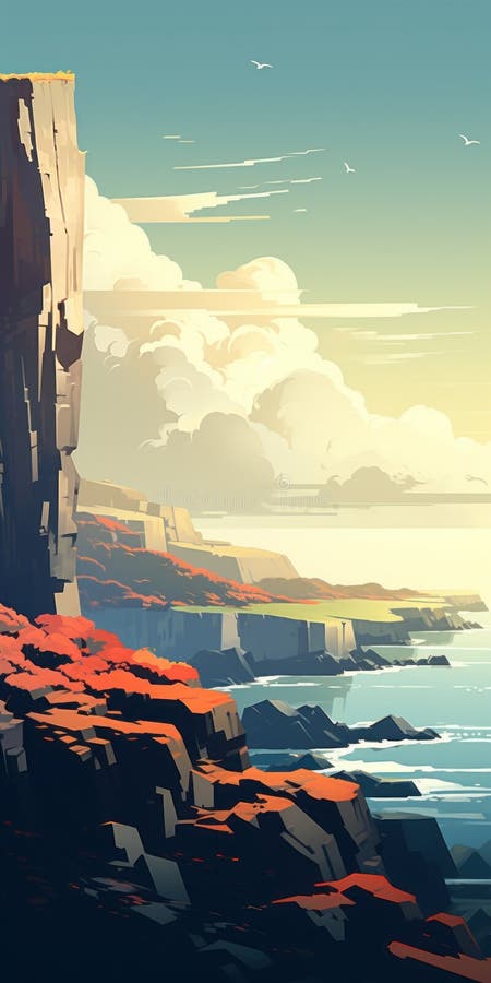 Eerily Realistic Cliff Masterpiece with Warm Color Palette Stock ...