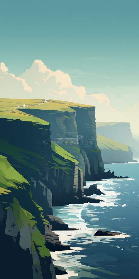 Eerily Realistic Cliffs of Moher Coastal Walk Illustration Stock ...