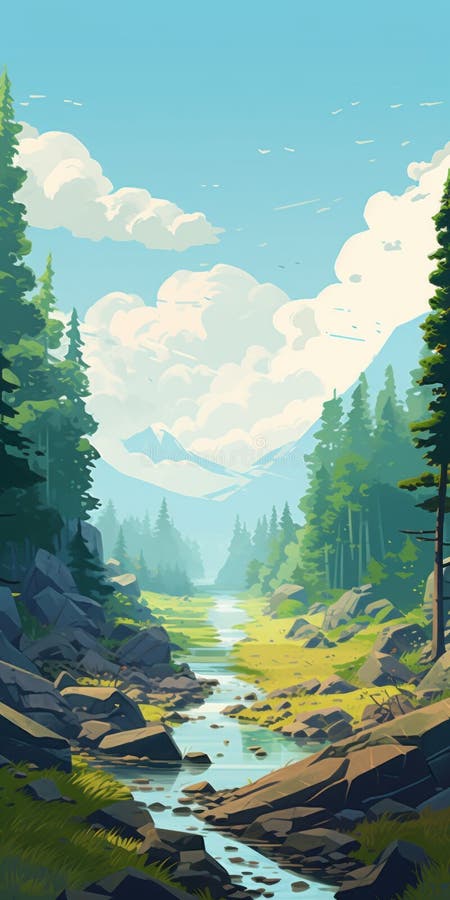 Eerily Realistic Forest Masterpiece: a 2d Game Art Drawing of a Stream ...