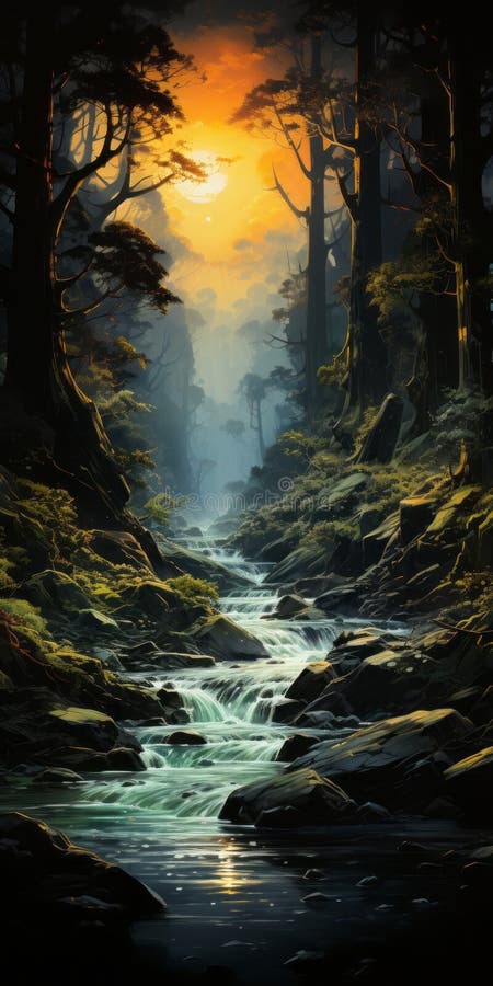 Eerily Realistic Forest Stream Painting with Dark, Foreboding ...