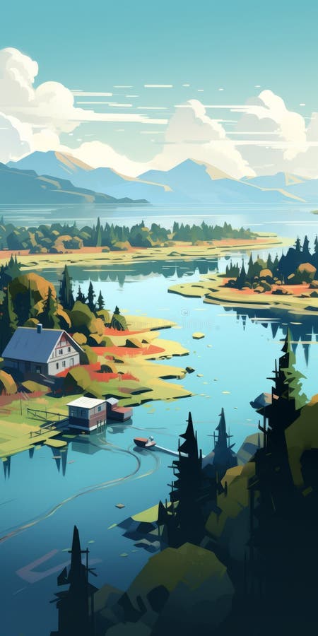 Eerily Realistic Lake Illustration in the Style of Atey Ghailan Stock ...