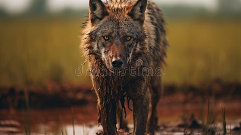 Eerily Realistic Portrait of a Mud-covered Wolf in the Wilderness Stock ...