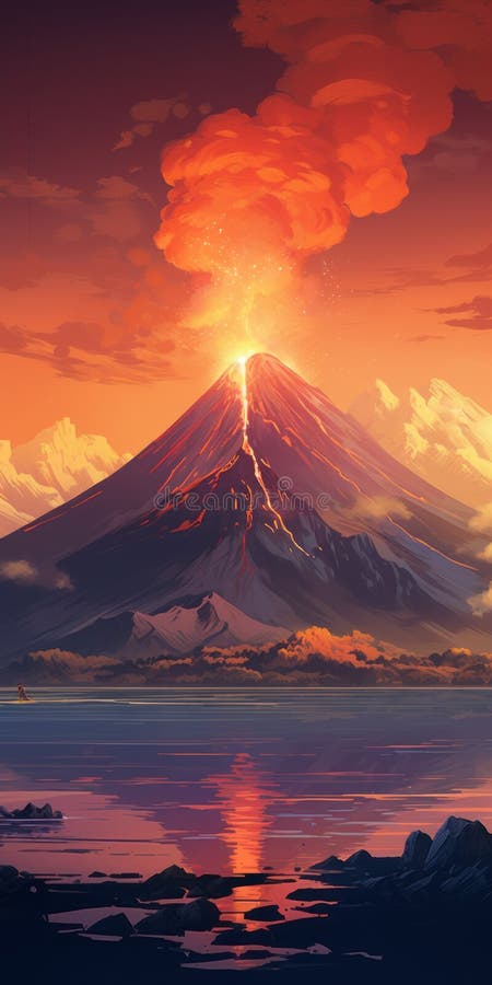 Realistic Volcano Painting of Grand Desert Scene Stock Photo - Image of ...