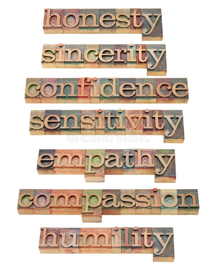 Eerlijkheid, Empathie, Compassie Stock Foto - Image of lettertype ...