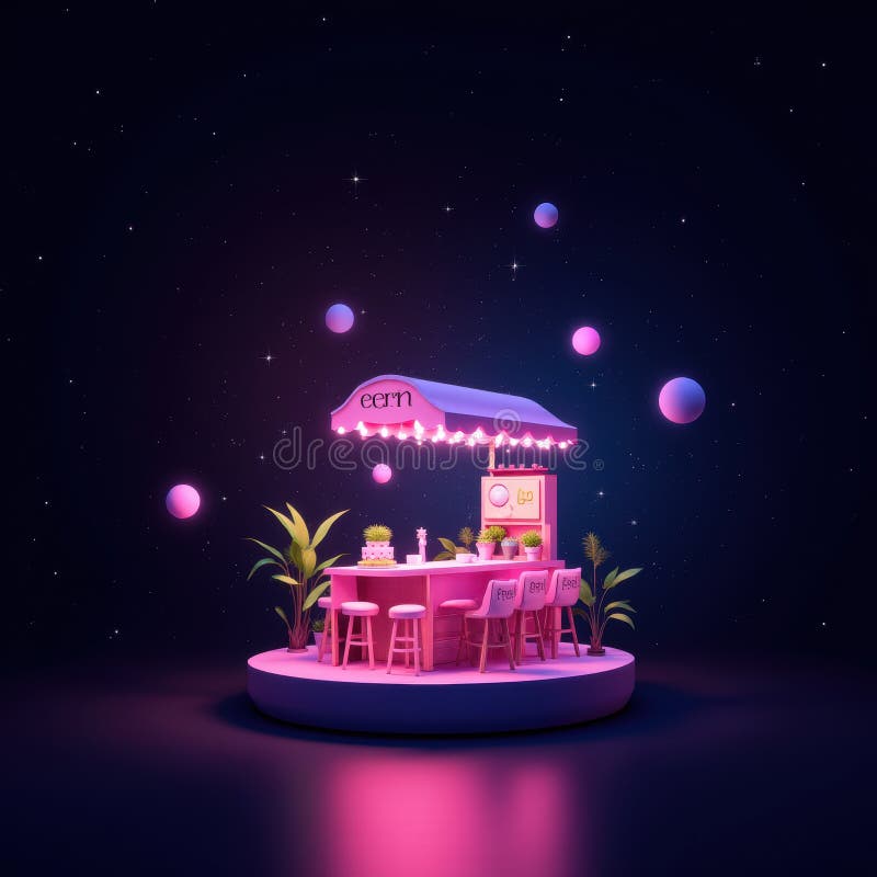 Eern Pink Neon Dessert Bar Under the Stars Stock Illustration ...