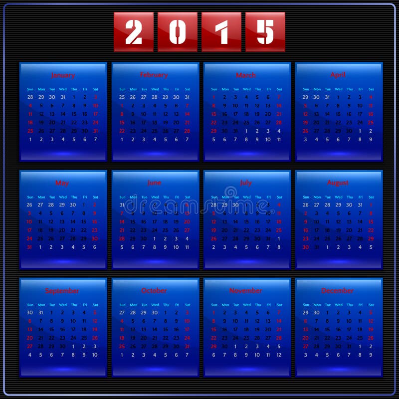 Eerste Amerikaanse Week 12 Van De Kalender 2015 Vectorzondag Vector ...