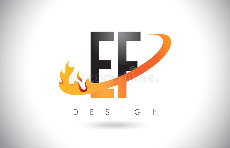EF E F Letter Logo with Fire Flames Design and Orange Swoosh. Stock ...