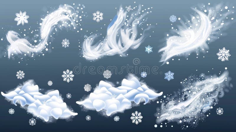 The Effect of Cold Winter Winds with Snowflakes, Modern Realistic Set ...