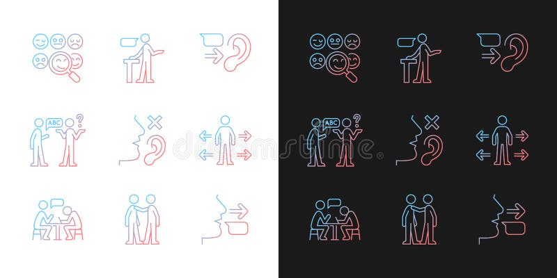 Effective Communication Light and Dark Theme RGB Color Icons Set Stock ...