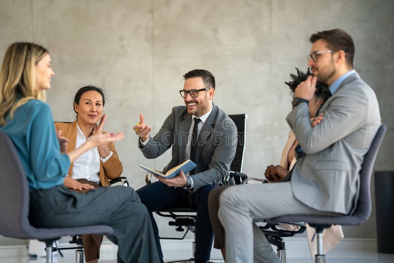 Group Therapy. Multiethnic Professional People Sitting Together while ...