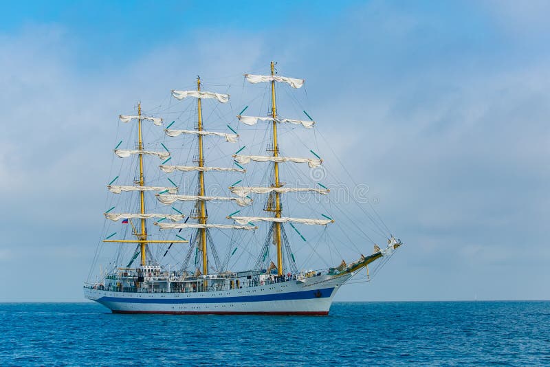 Sailing Ship Passing in Sea in Summer. Effective Team Work. Achieving ...