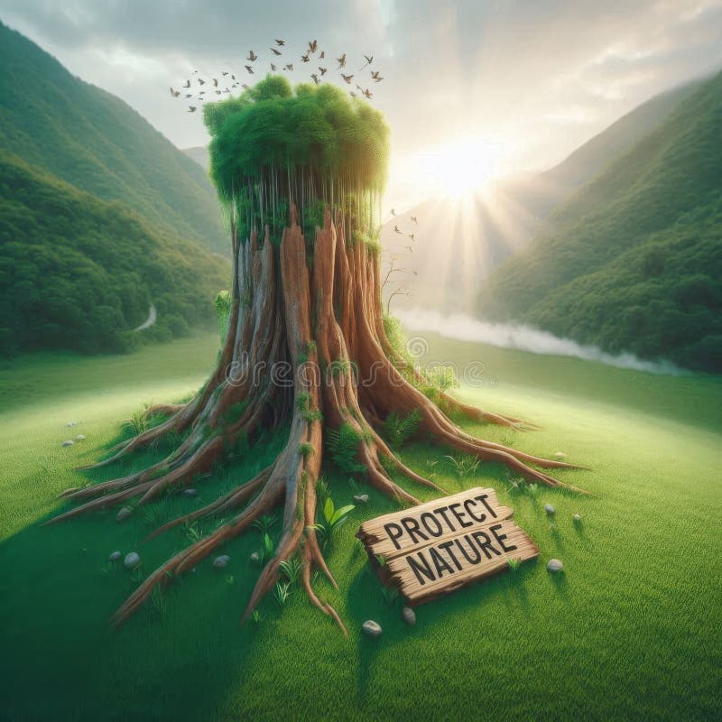 Effects of Deforestation Highlighted by Tree Stump on Green Grass with ...