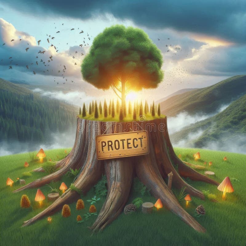 Effects of Deforestation Highlighted by Tree Stump on Green Grass with ...