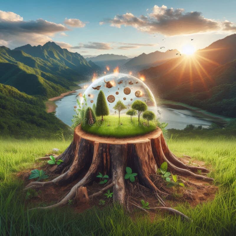 Effects of Deforestation Highlighted by Tree Stump on Green Grass with ...