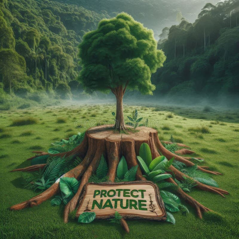 Effects of Deforestation Highlighted by Tree Stump on Green Grass with ...