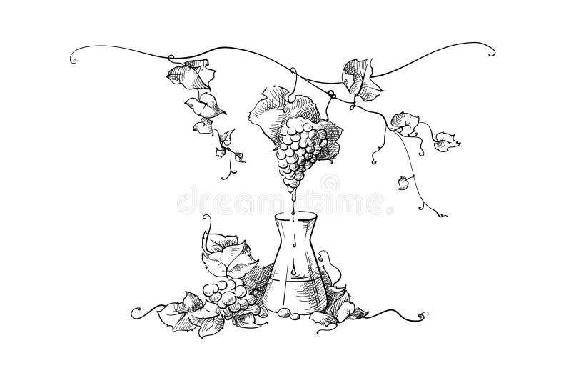 Le Jus De Raisins En Verre Et La Vigne Dirigent L'illustration Croquis ...