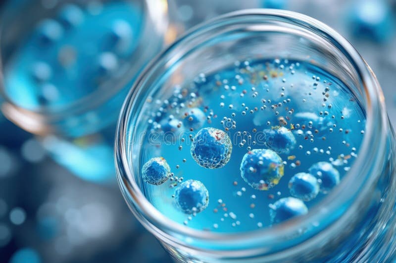 Effervescent Blue Liquid Filled with Bubbles Inside Clear Glass Jars on ...