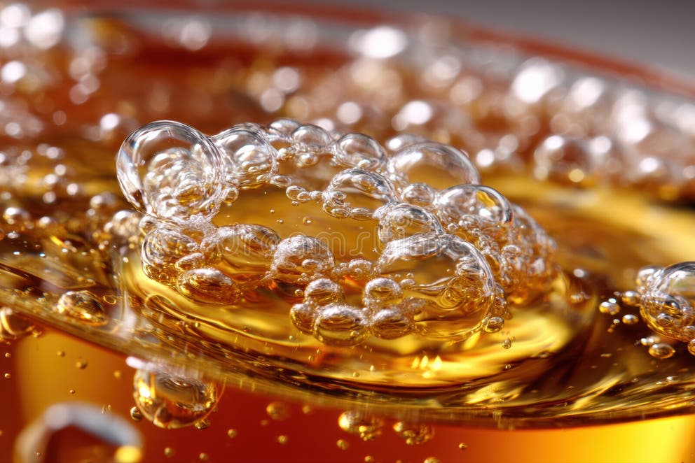 Effervescent Bubbles Rise in Amber Liquid, Creating Dynamic and ...