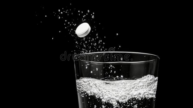 Effervescent Reaction of a Dissolving White Tablet in Clear Water Stock ...