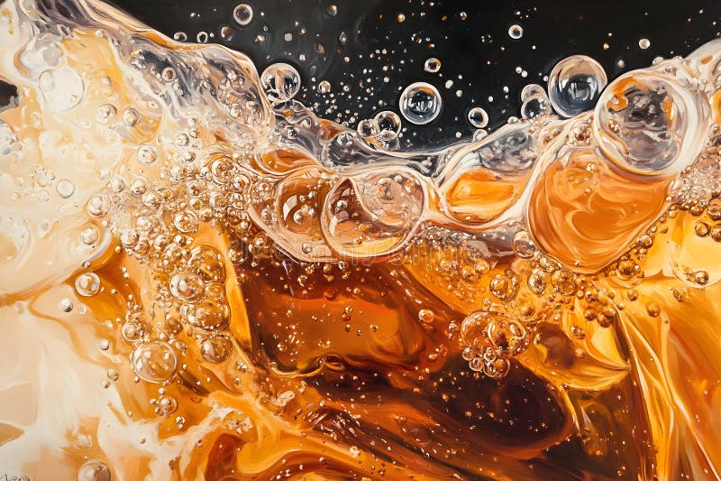 Effervescent Soda Splash with Bubbles and Swirls in Amber and Black ...