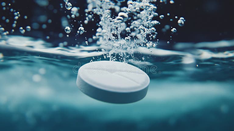 Effervescent Tablet Dissolving in Water with Bubbles Rising Stock ...