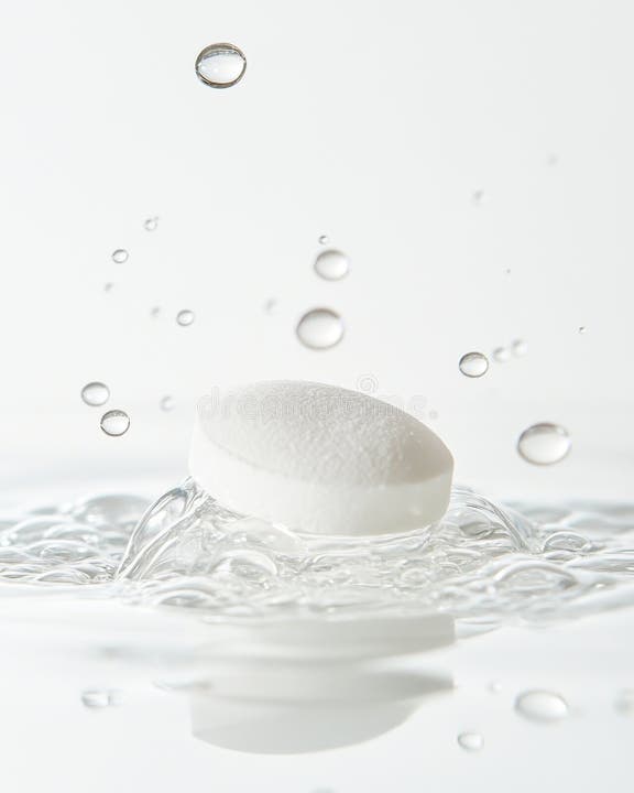 Effervescent Tablet Dissolving in Water with Rising Bubbles in Clear ...