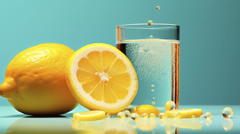 An Effervescent Tablet of Vitamin C in a Glass of Water with Lemon ...