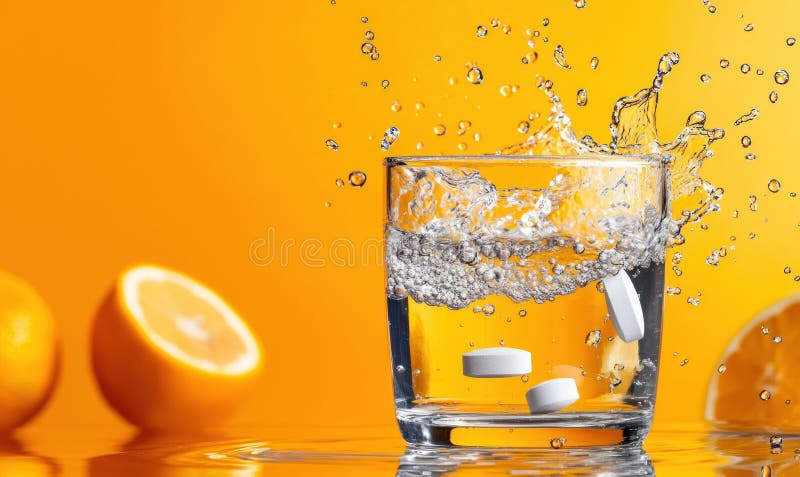 Effervescent Tablets Create a Refreshing Splash in a Glass of Water ...