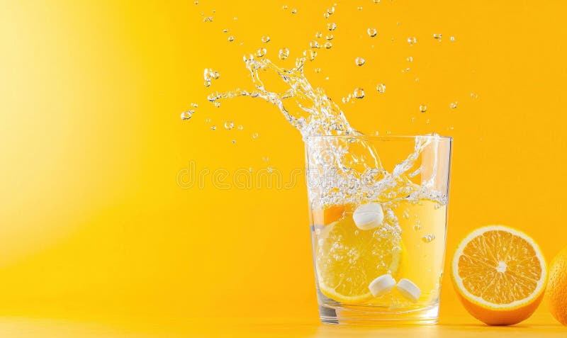 Effervescent Tablets Creating a Vibrant Splash in a Glass of Water with ...