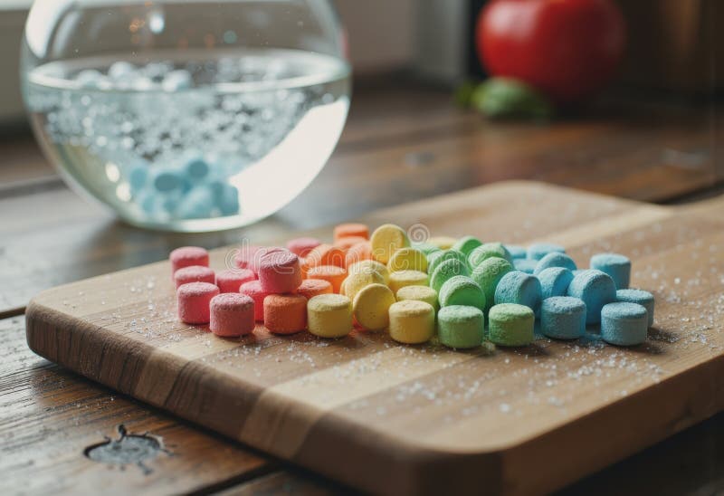 Effervescent Tablets Dissolving in Water, Creating a Colorful Bubble ...