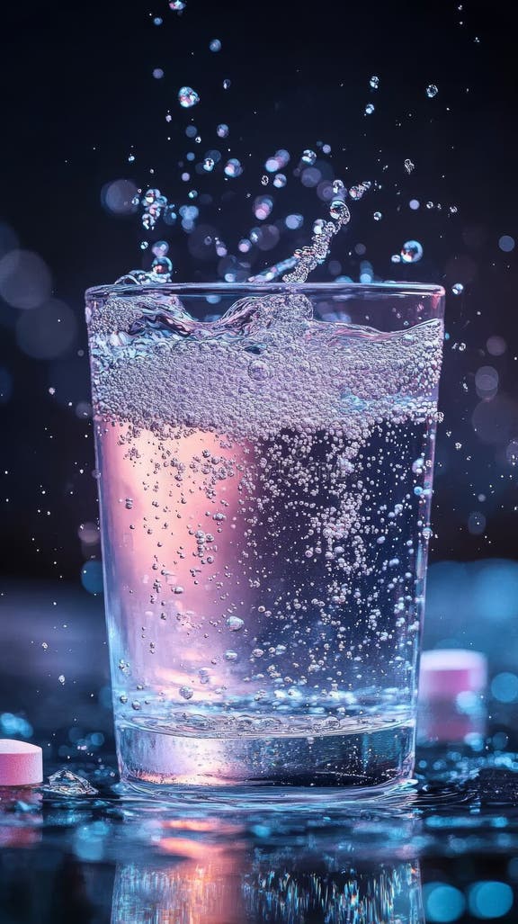 Effervescent Tablets Gradually Dissolving in Water, Creating a Scene of ...