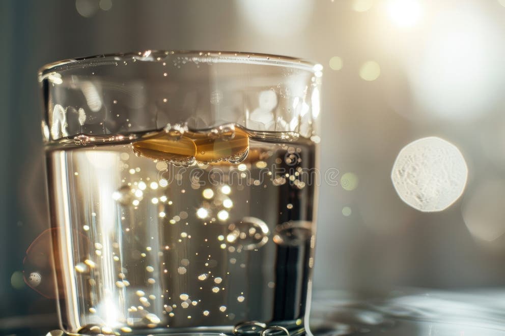 Effervescent Vitamin Pill Dissolving in Glass with Soft Bubbles and ...