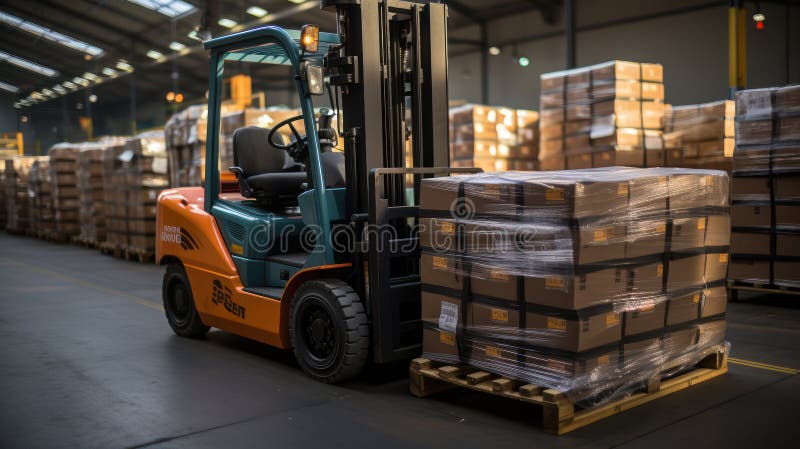 Efficiency in Action: Forklift Handling Pallets and Boxes Stock Image ...