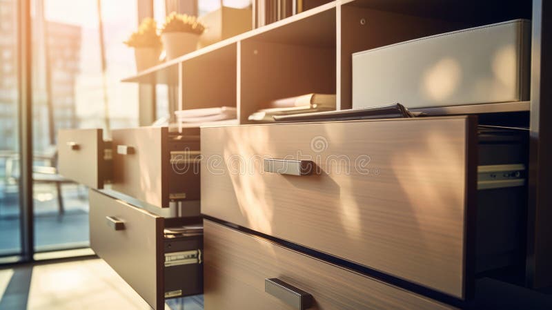 Open Drawers Revealing Neatly Organized Office File Folders and Pages ...