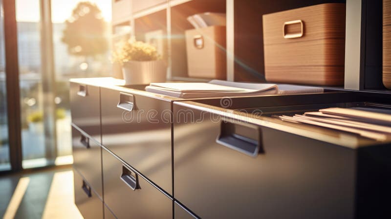 Open Drawers Revealing Neatly Organized Office File Folders and Pages ...