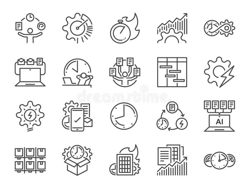 Efficiency Line Icon Set. Included the Icons As Velocity, Organizing ...