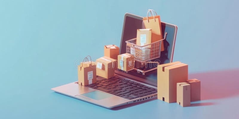 Efficiency in Packaging. Product Package Boxes and Shopping Concept ...