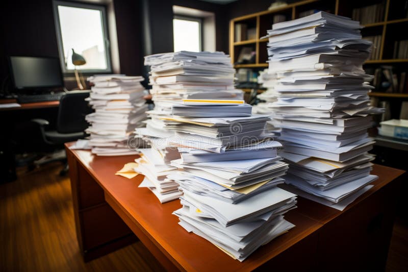 Efficiency in Paperwork a Neatly Stacked Collection of Printed Documents Stock Illustration ...
