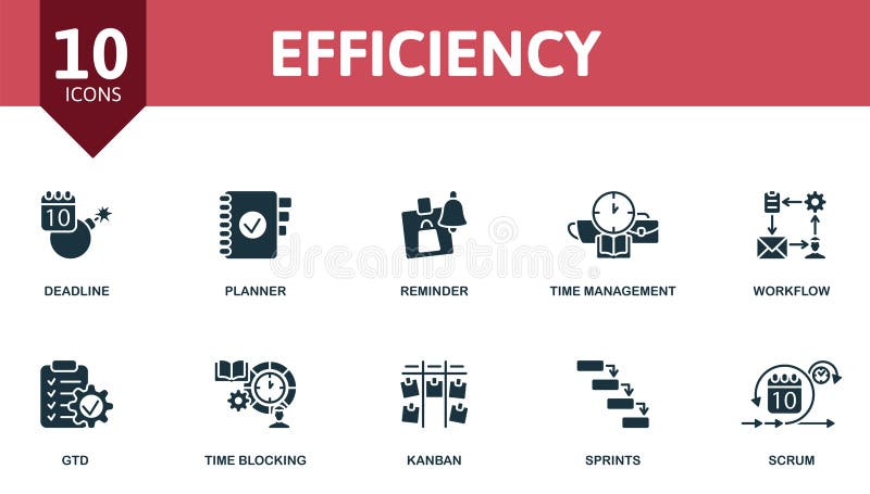 Efficiency Set. Creative Icons. Monochrome Design. Stock Vector ...