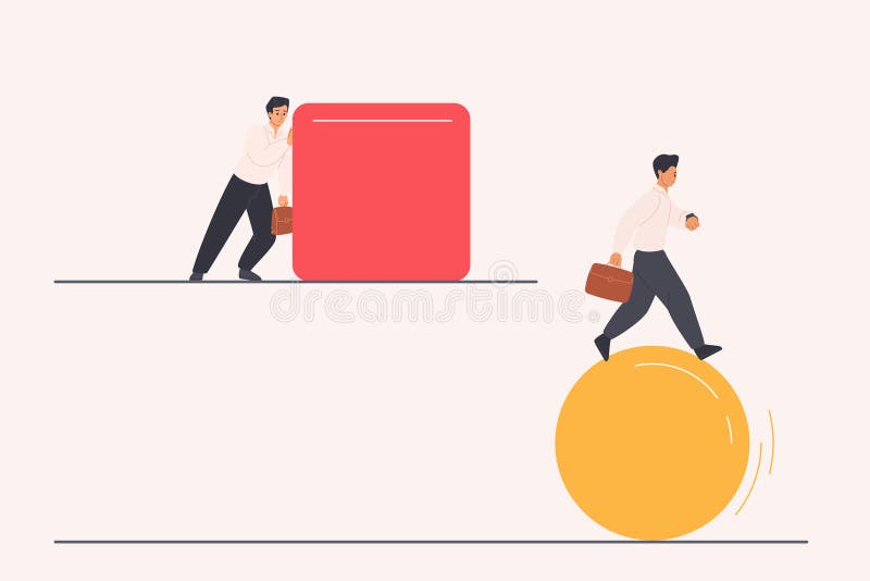 Efficiency of Smarter Business Solution, People Push Big Cube and Run ...