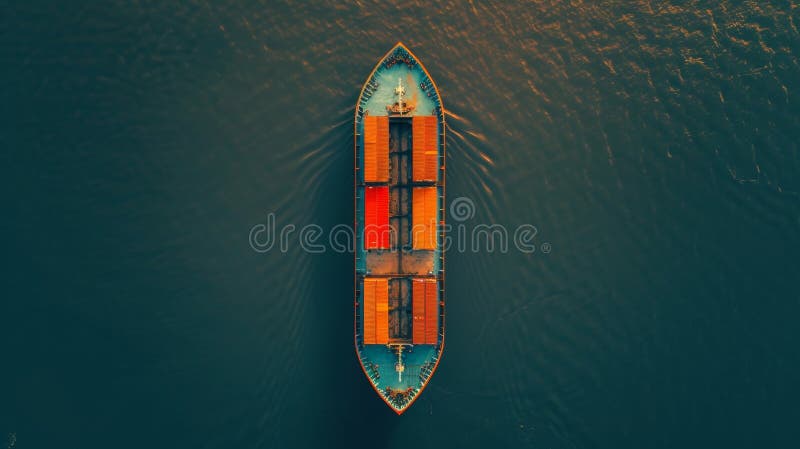Efficient Aerial View of Container Cargo Ship Navigating the Sea Under ...