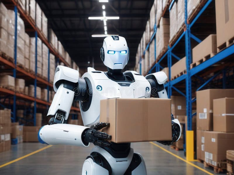 Efficient AI Robot Working in a Distribution Warehouse and Moving ...